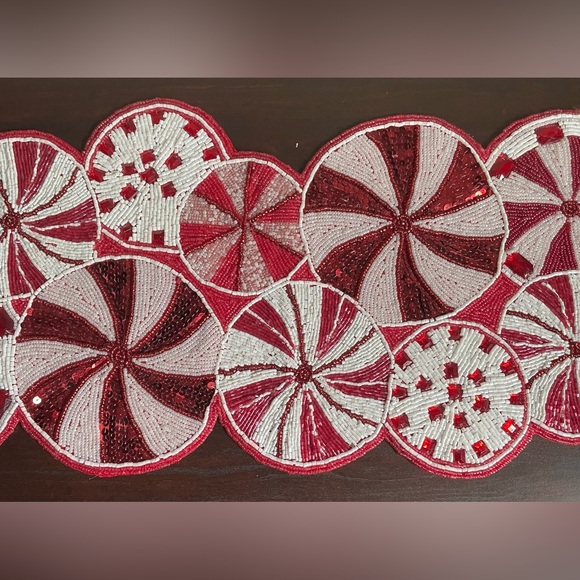 Cost Plus World Market | Holiday | Beaded Peppermint Table Runner Nwt ...